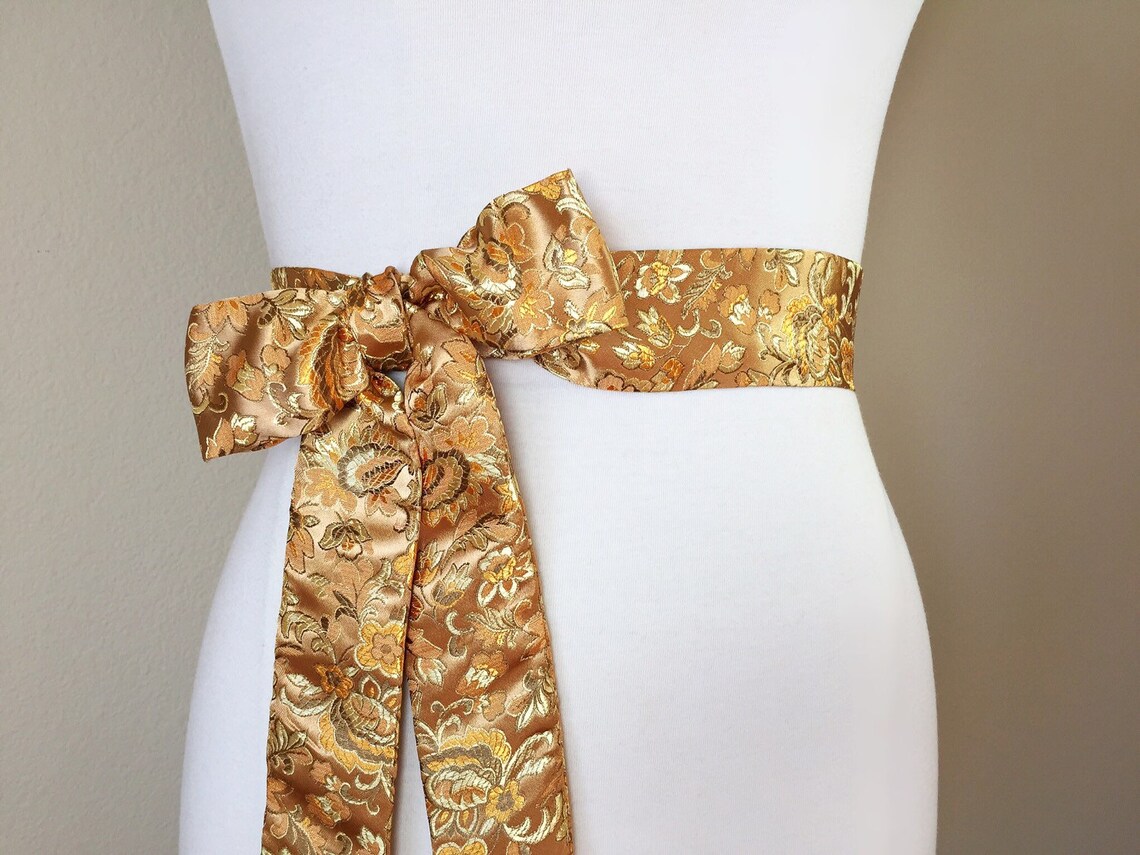 Asian Brocade Sash in Gold Ornate Floral Sash in Gold Satin - Etsy