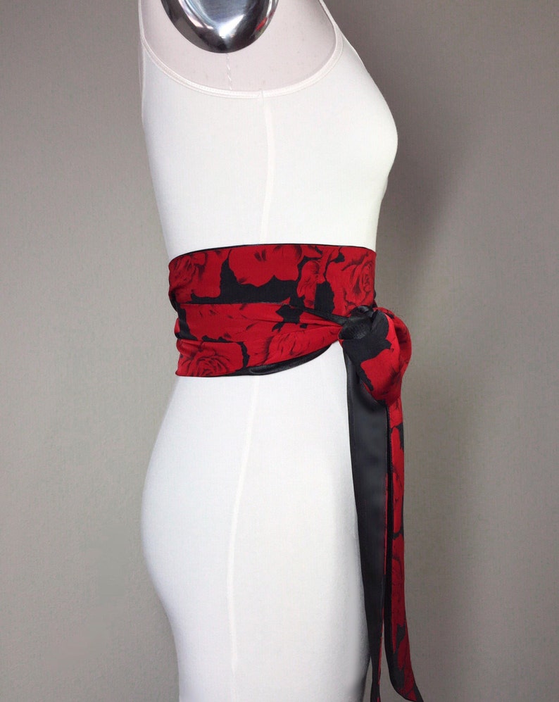 Red Rose Sash Red & Black Sash Belt Reverses to Solid Black - Etsy
