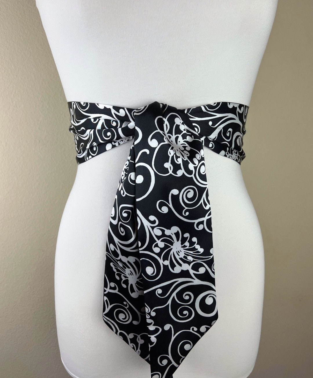 Wide Black & White Sash Belt, Black and White Swirl Print Sash ...