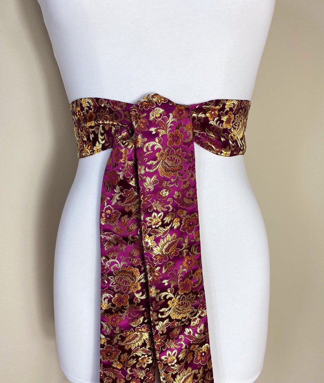 Wide Plum & Gold Chinese Brocade Sash, Plum and Gold Brocade Sash Belt ...