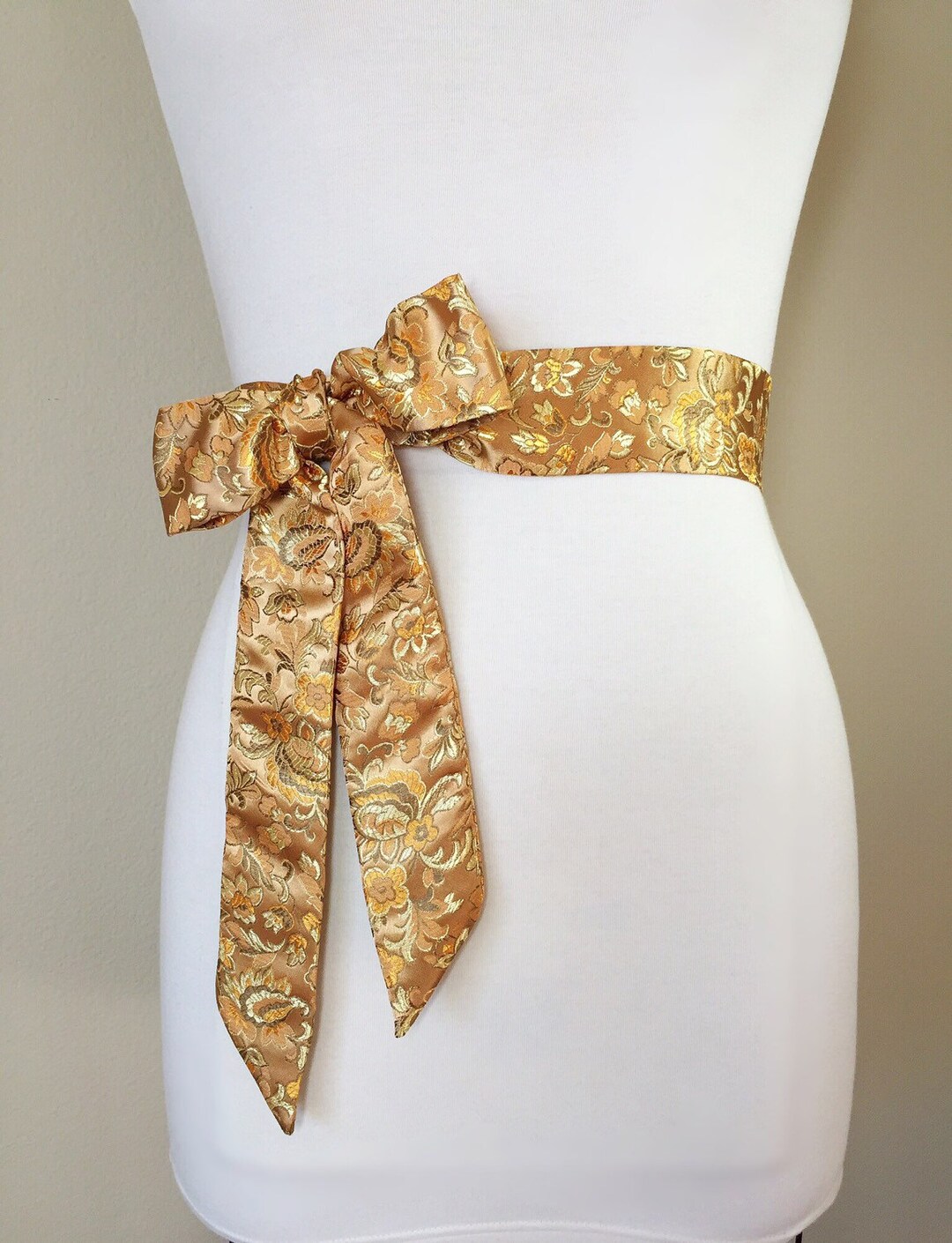 Asian Brocade Sash in Gold, Ornate Floral Sash in Gold Satin Brocade ...
