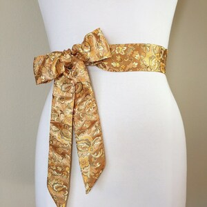 Asian Brocade Sash in Gold, Ornate Floral Sash in Gold Satin Brocade ...