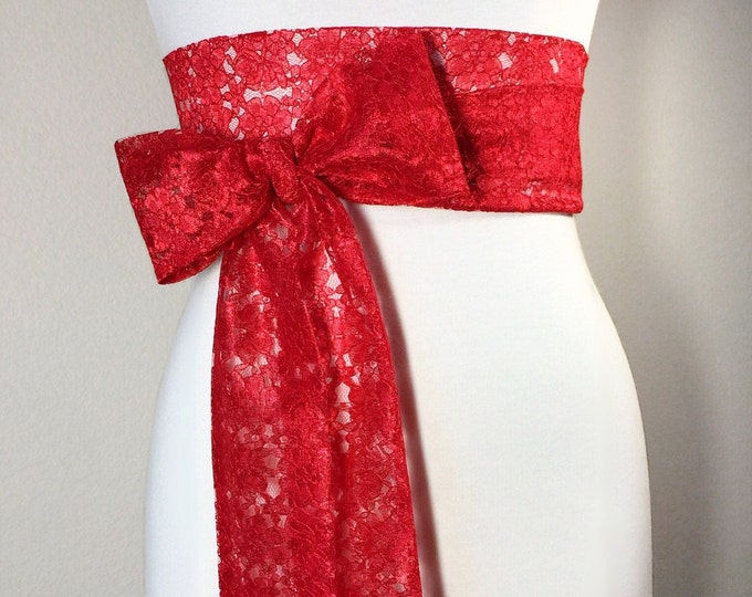 Bright Red Lace Sash, Holiday Sash, Extra Long Wedding Dress Sash ...