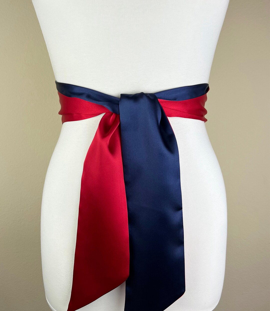Color Block Navy & Red Satin Sash, Navy Sash Belt, Wide Navy and Red ...