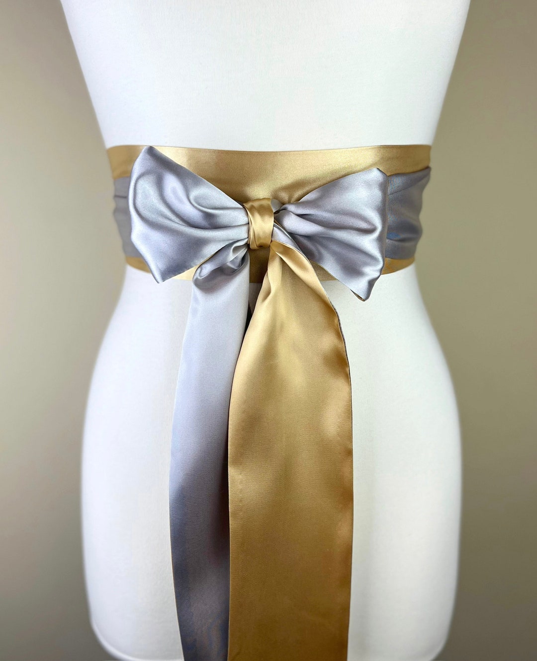 Gold & Silver Sash, Satin Sash, Silver and Gold Sash Belt, Silver Satin ...
