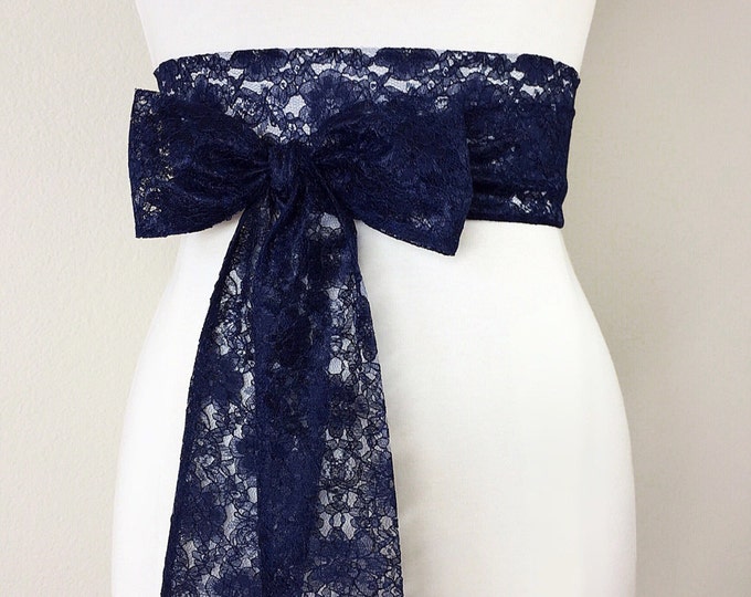 Navy Lace Sash, Navy Blue Lace Sash, Extra Long Wedding Dress Sash ...