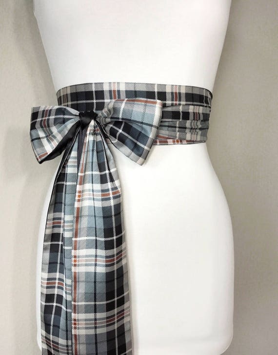 Beige & Black Tartan Sash Plaid Satin Sash Tartan Plaid - Etsy