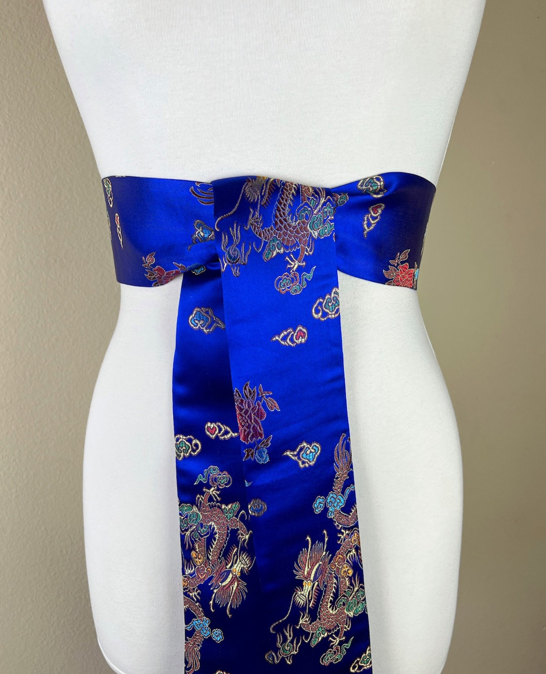 Royal Blue Chinese Dragon Sash, Asian Brocade Sash Belt, Chinese Dragon ...