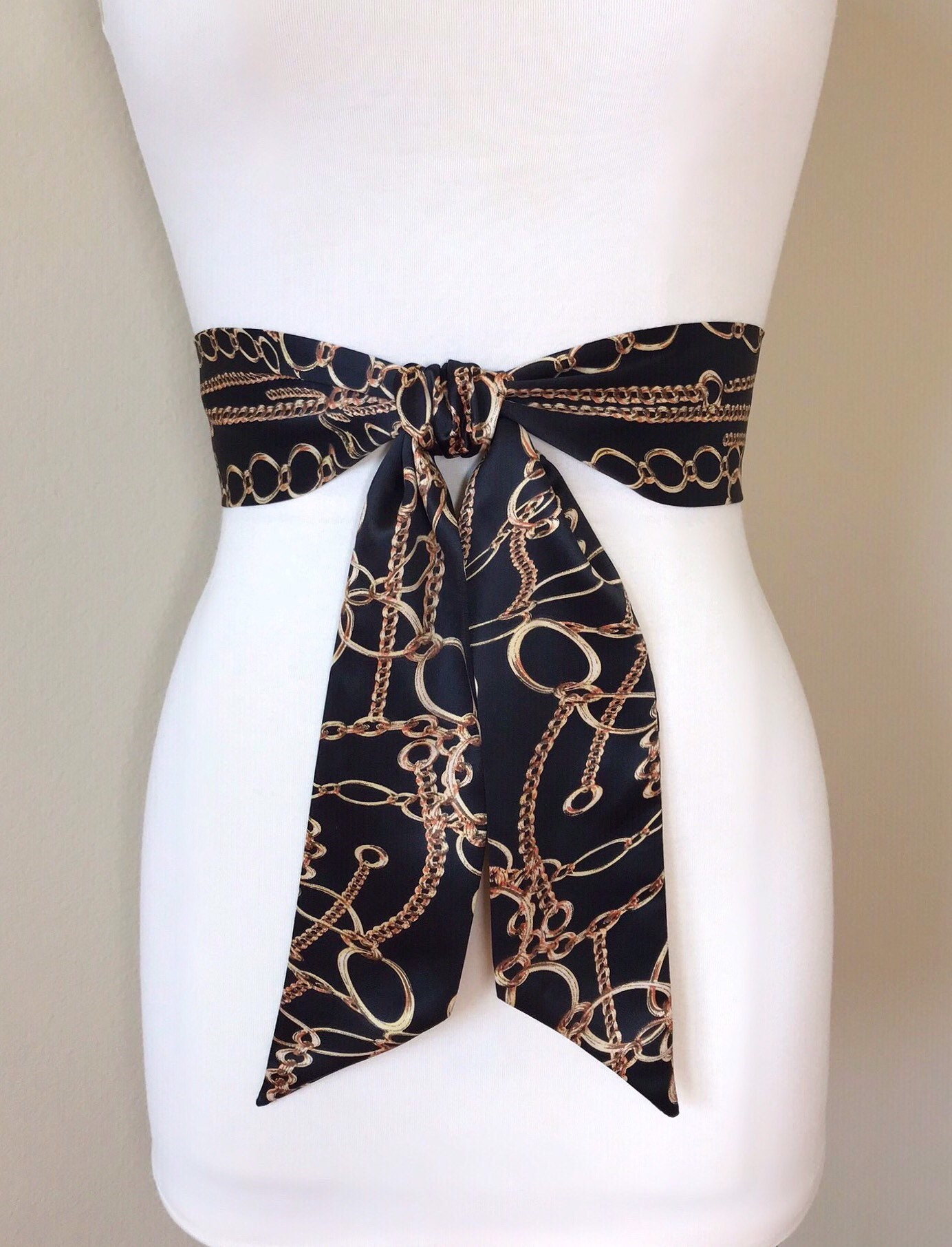 Wide Black & Gold Chain Sash Belt, Black and Gold Sash, Gold Chain Link ...
