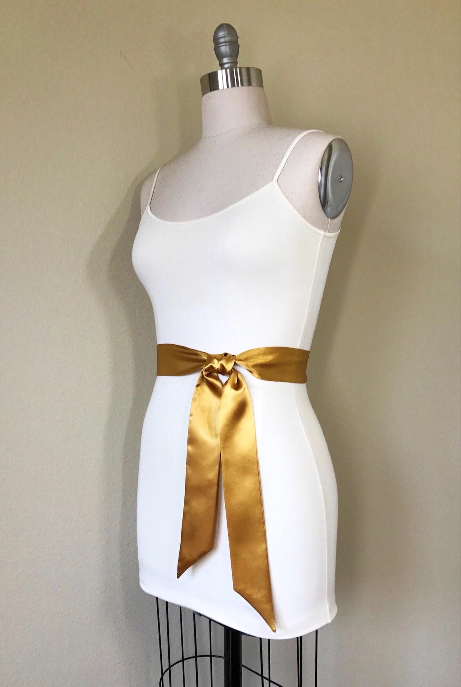 Narrow Antique Gold Satin Sash Dark Gold Sash Belt Gold | Etsy