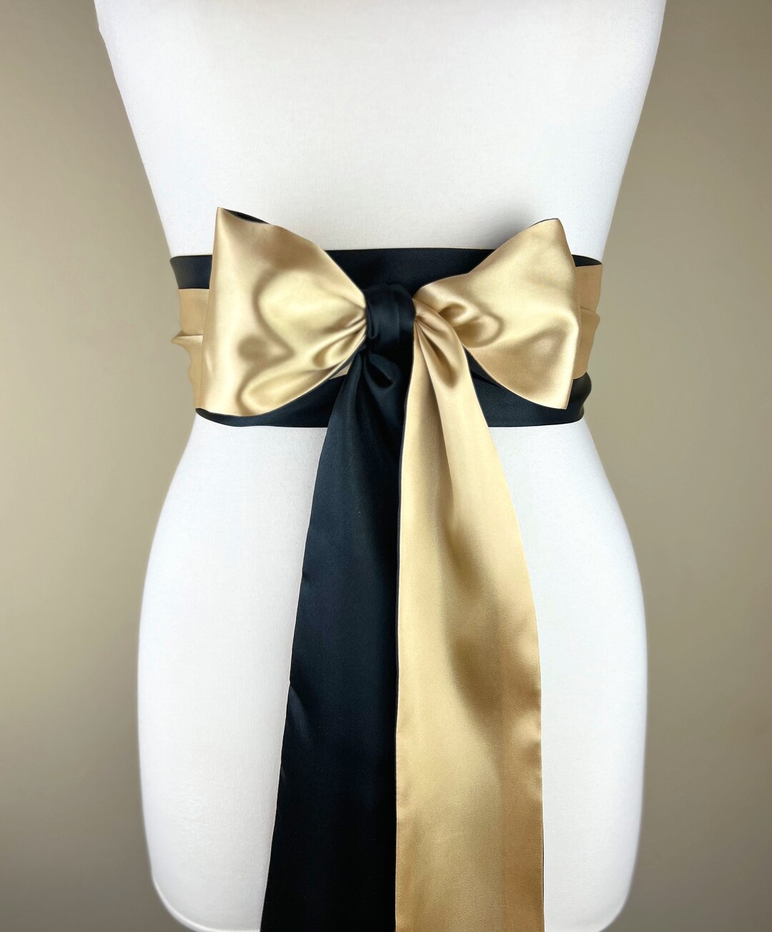 Black & Gold Sash, Satin Sash, Gold and Black Sash Belt, Black Satin ...