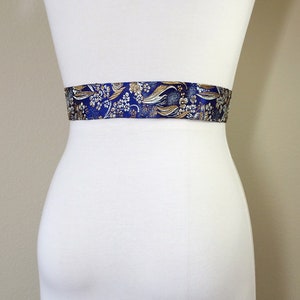 Narrow Asian Brocade Sash in Sapphire Blue, Floral Sash in Blue & Gold ...