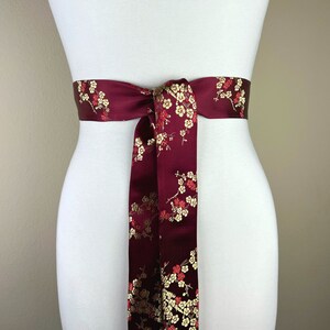 Burgundy & Gold Chinese Brocade Sash, Burgundy Sash in Satin Brocade ...