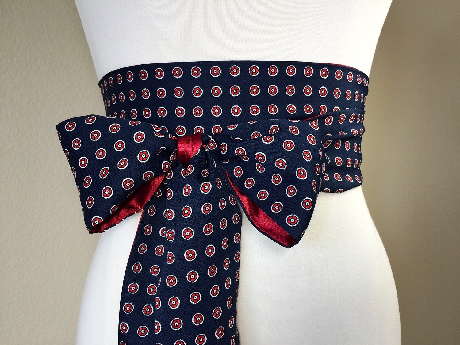 Navy Sash, Navy & Red Sash, Medallion Print Reverses to Crimson Red ...