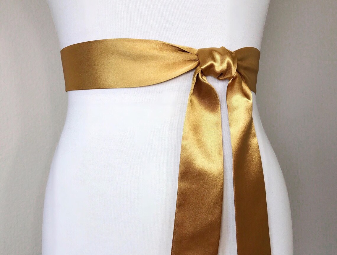 Narrow Antique Gold Satin Sash Dark Gold Sash Belt Gold | Etsy