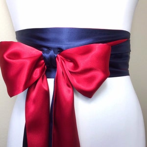 Navy & Red Sash, Red and Navy Sash Belt, Red Satin Sash, Navy Satin ...