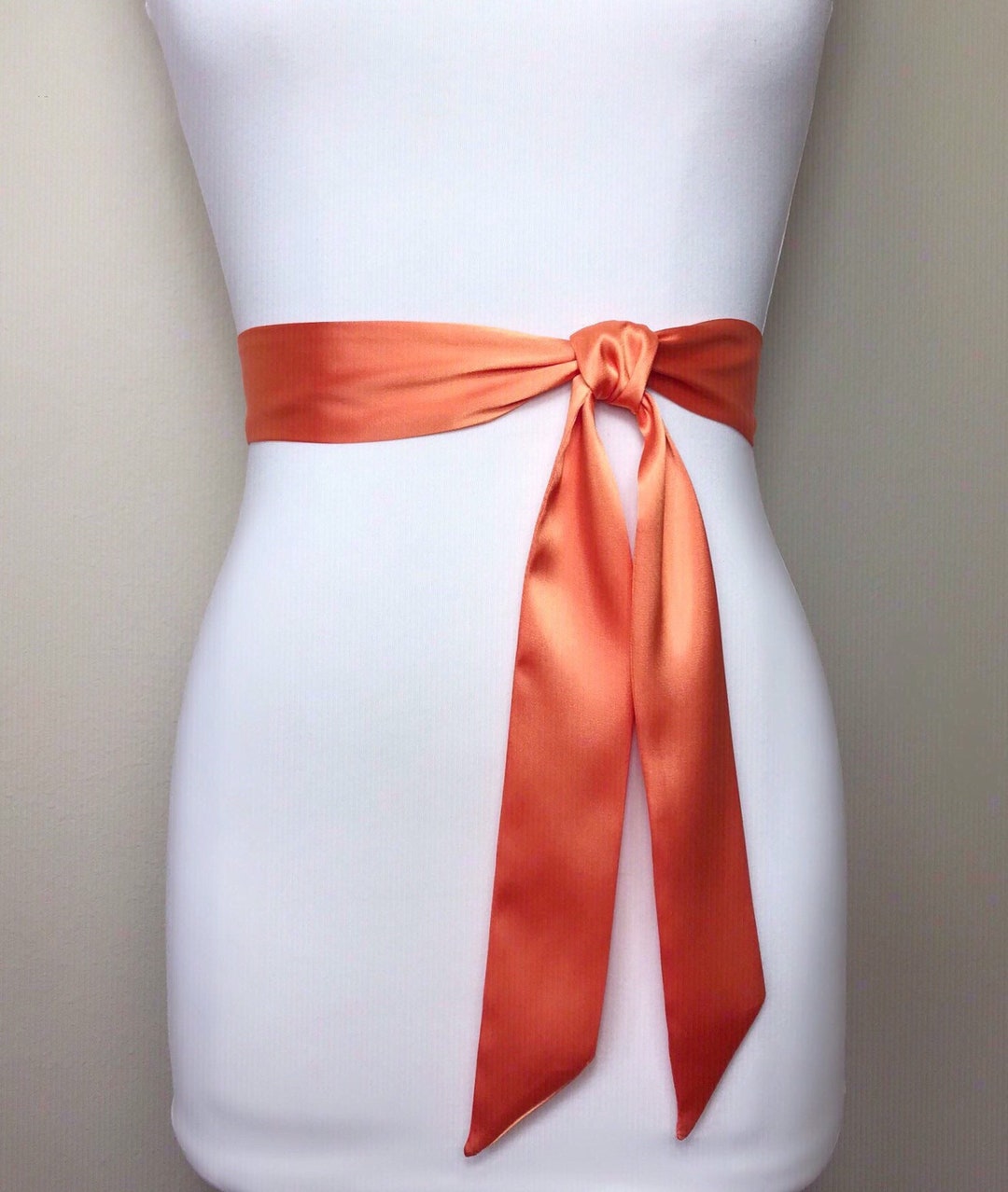 Narrow Light Orange Sash Belt, Light Orange Satin Sash, Narrow Orange ...