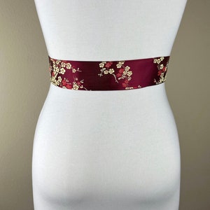 Burgundy & Gold Chinese Brocade Sash, Burgundy Sash in Satin Brocade ...