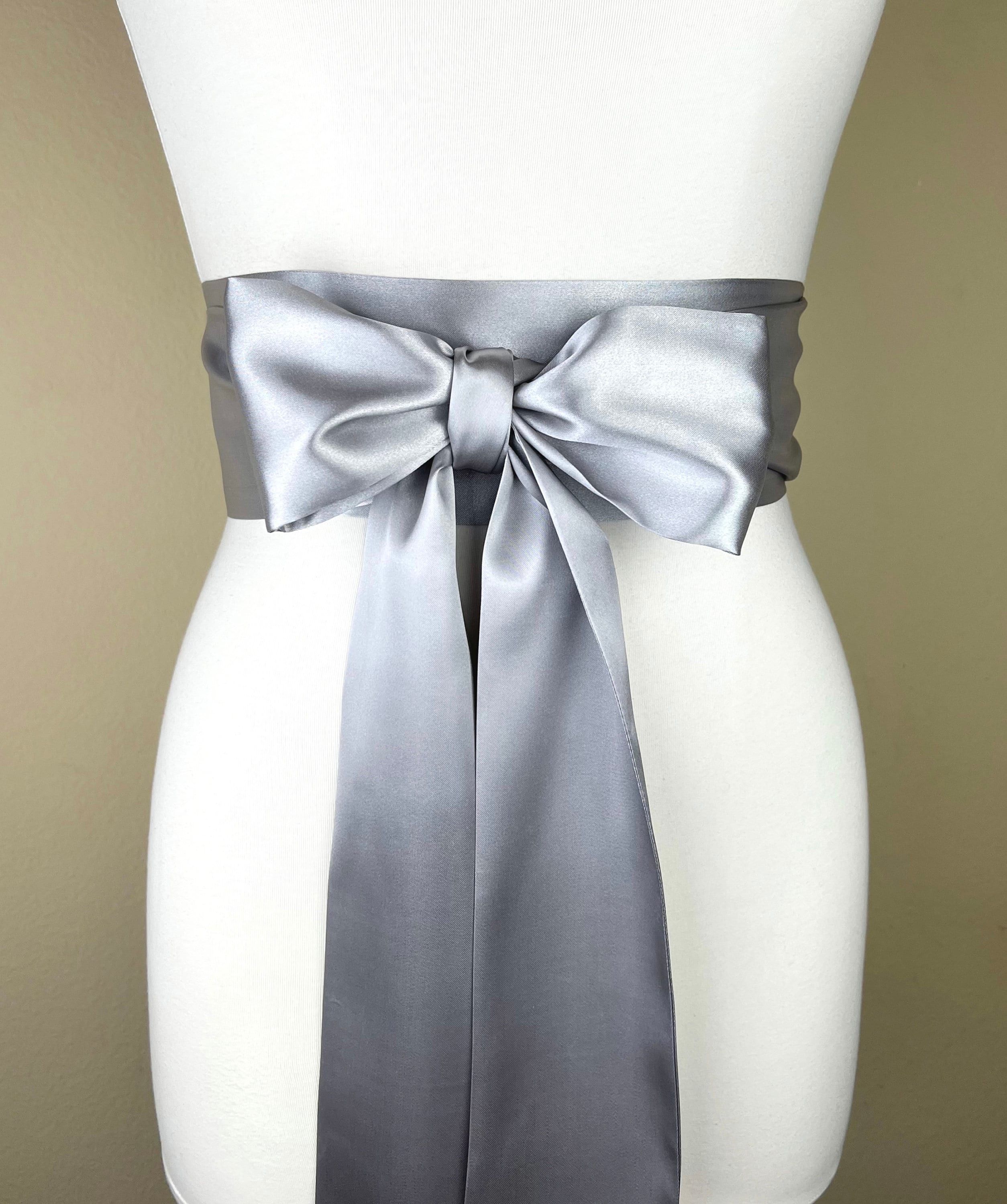 Bright Silver Sash, Silver Satin Sash, Silver Obi Wrap Belt, Long ...