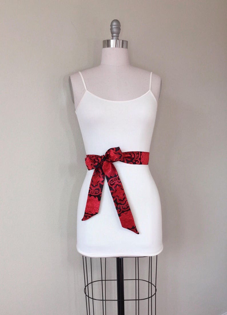 Red & Black Chinese Brocade Sash Red Sash in Satin Brocade | Etsy