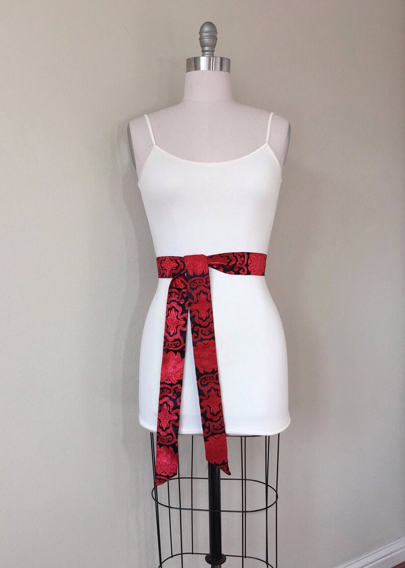 Red & Black Chinese Brocade Sash Red Sash in Satin Brocade | Etsy