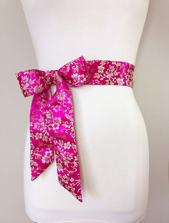 Hot Pink Sash in Asian Brocade Pink Floral Sash in Gold Satin | Etsy