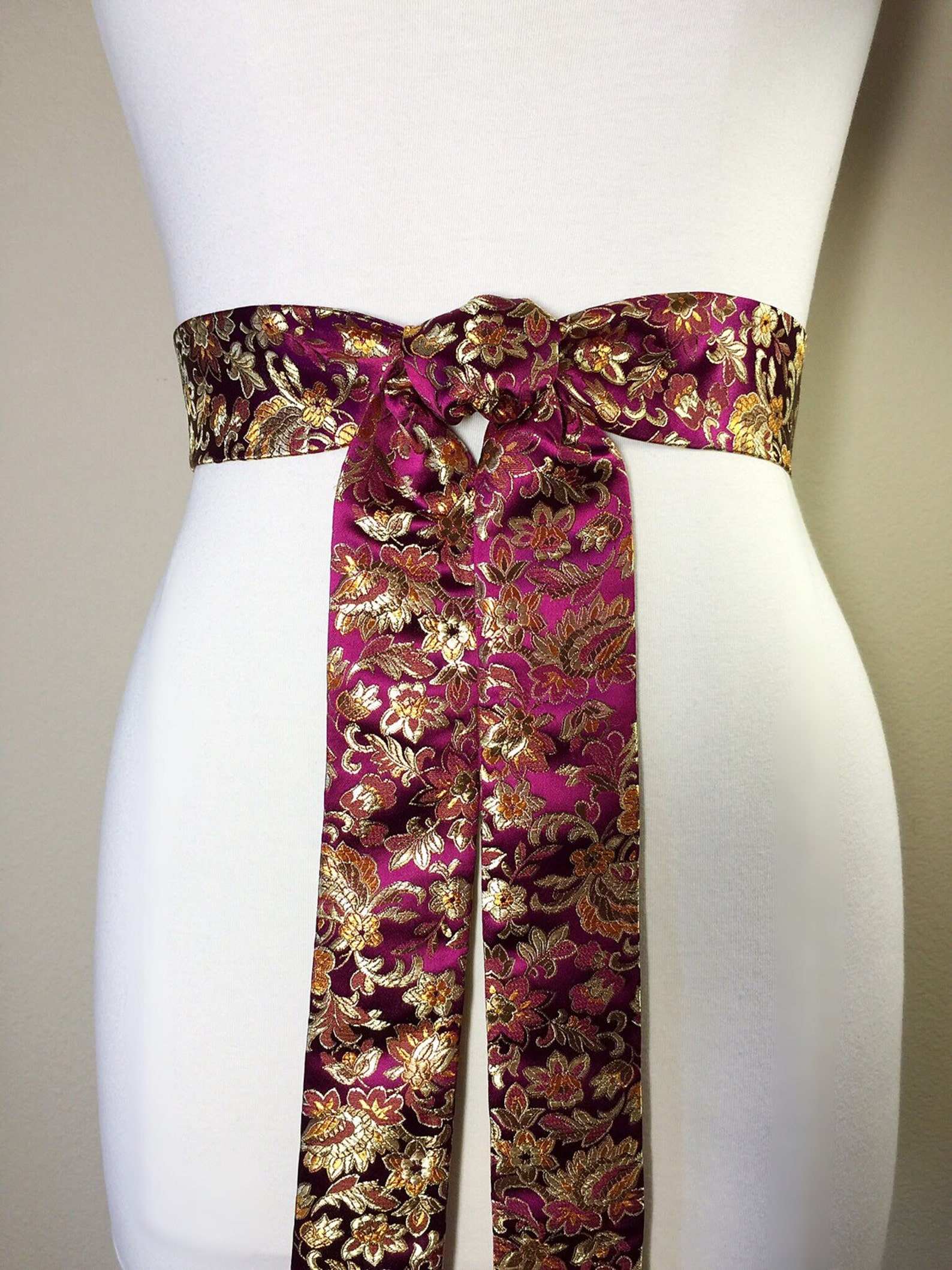 Asian Brocade Sash in Bright Plum & Gold Floral Sash in Gold | Etsy