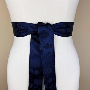 Navy Satin Sash in Rose Jacquard Print, Navy Sash, Navy Rose Sash, Navy ...