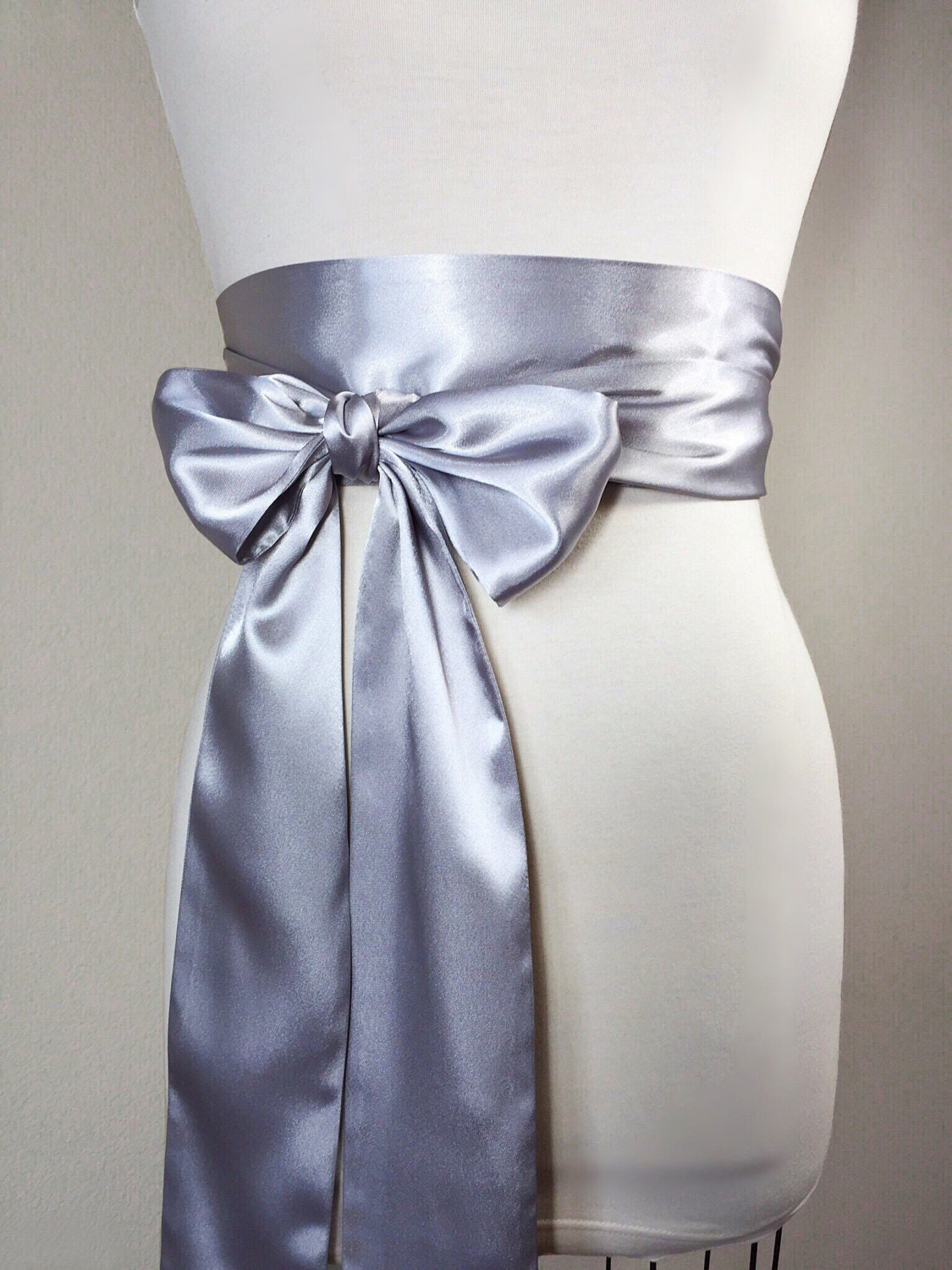 Bright Silver Sash, Silver Satin Sash, Silver Obi Wrap Belt, Long ...