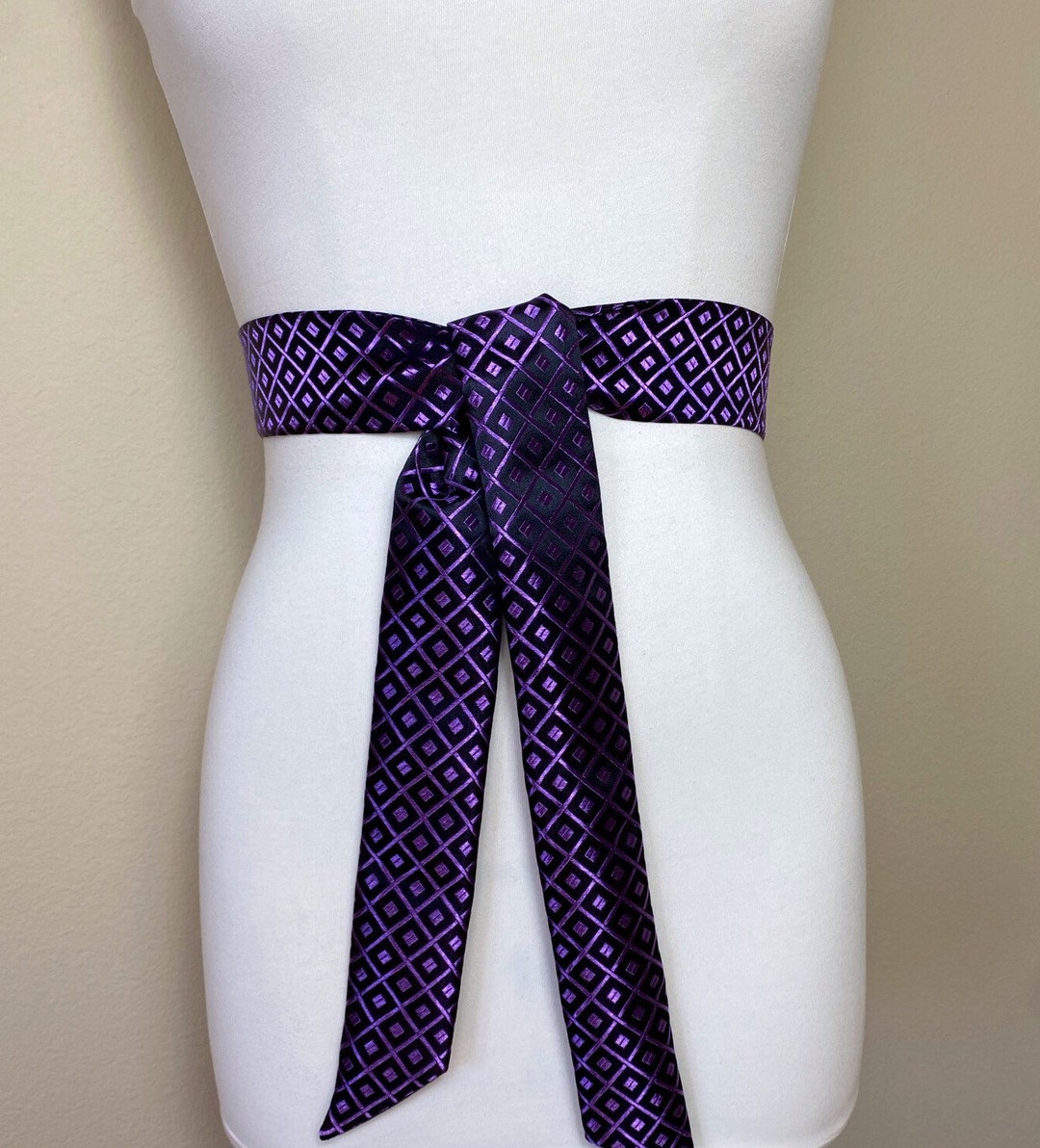 Purple & Black Brocade Sash, Purple and Black Geometric Sash, Chinese ...