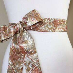 Pale Gold Sash in Chinese Brocade, Gold Satin Sash, Floral Sash in Gold ...