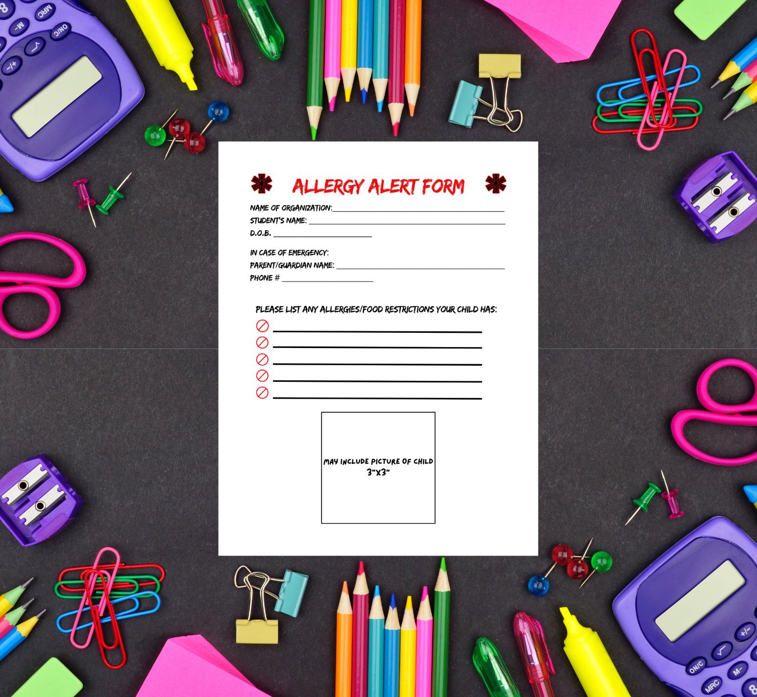 INSTANT DOWNLOAD PRINTABLE Daycare Preschool Child Allergy Alert Form ...