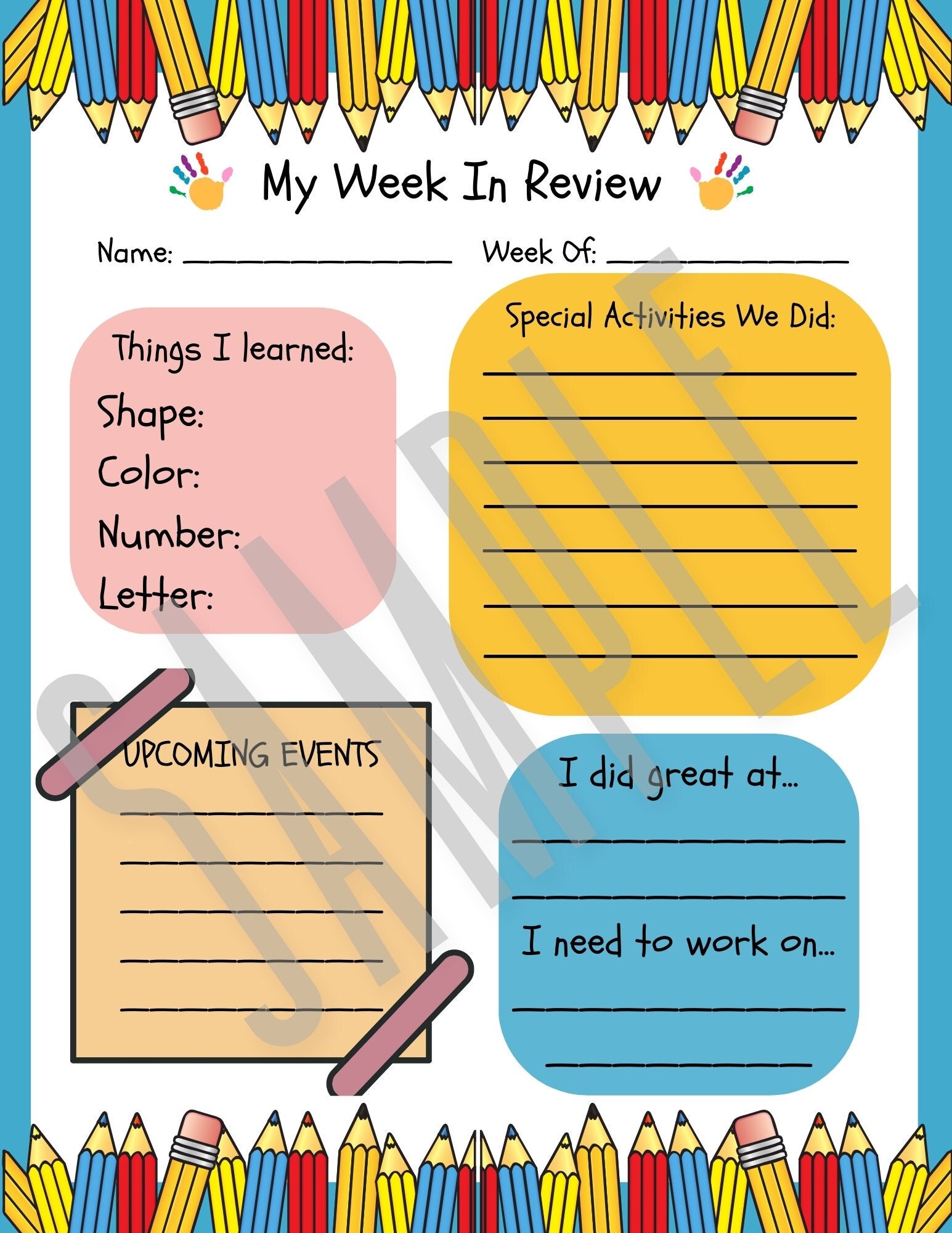INSTANT DOWNLOAD PRINTABLE Preschool Daycare Weekly Lesson Review - Etsy