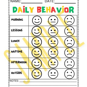INSTANT DOWNLOAD PRINTABLE Daycare Preschool Daily Behavior Report ...