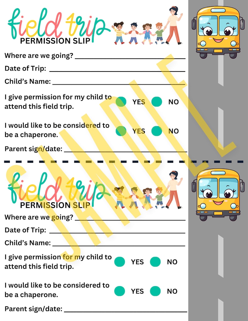 INSTANT DOWNLOAD PRINTABLE Daycare School Field Trip Permission Slip ...