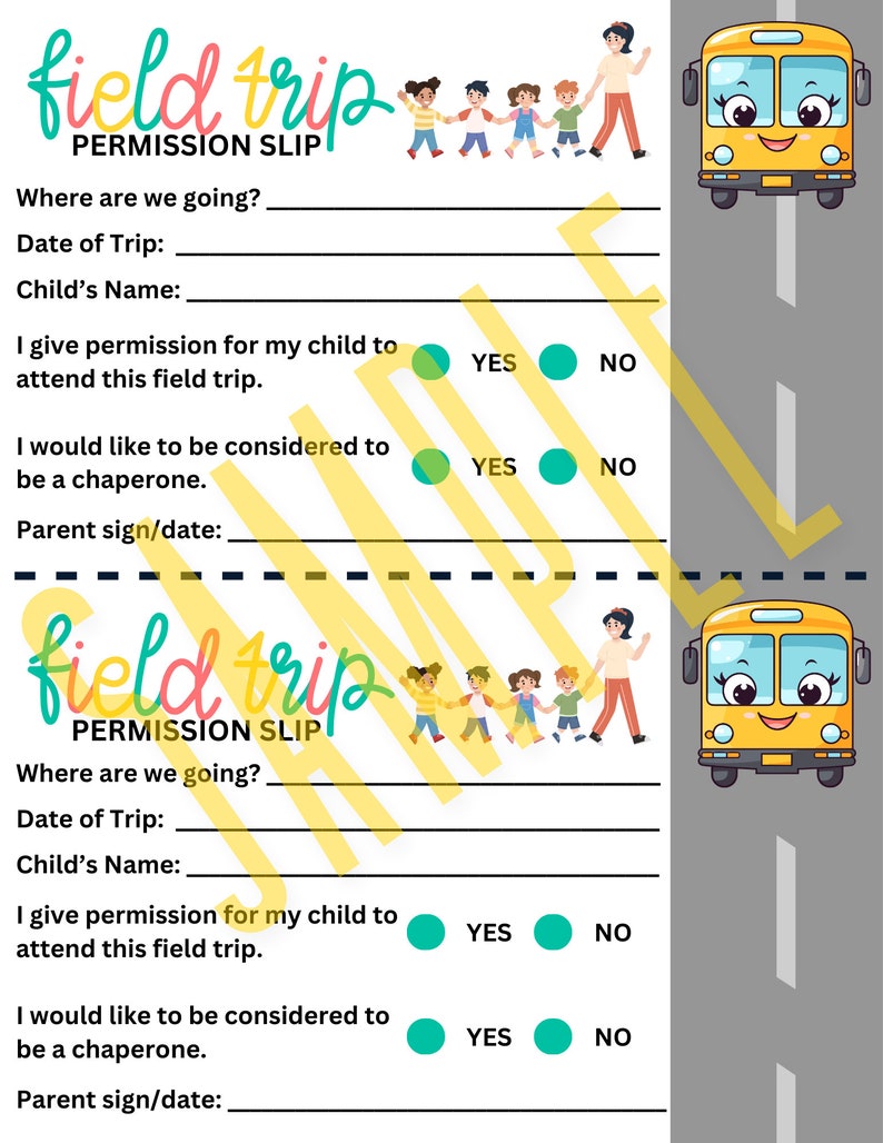 INSTANT DOWNLOAD PRINTABLE Daycare School Field Trip Permission Slip ...