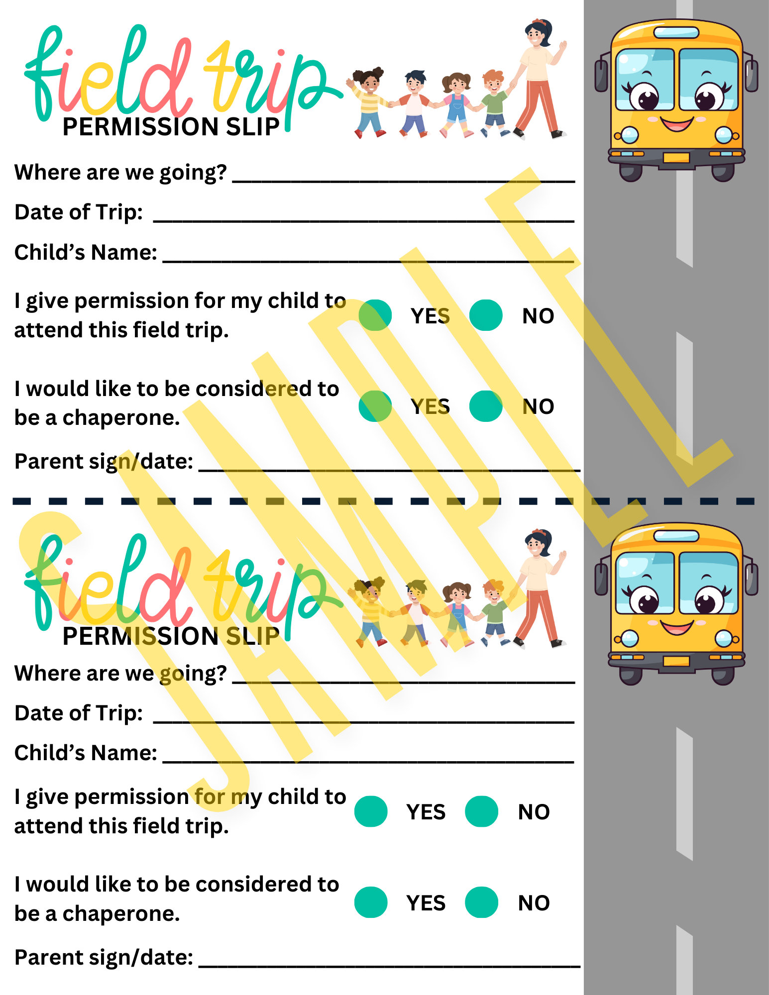 INSTANT DOWNLOAD PRINTABLE Daycare School Field Trip Permission Slip ...