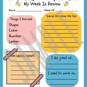 INSTANT DOWNLOAD PRINTABLE Preschool Daycare Weekly Lesson Review - Etsy