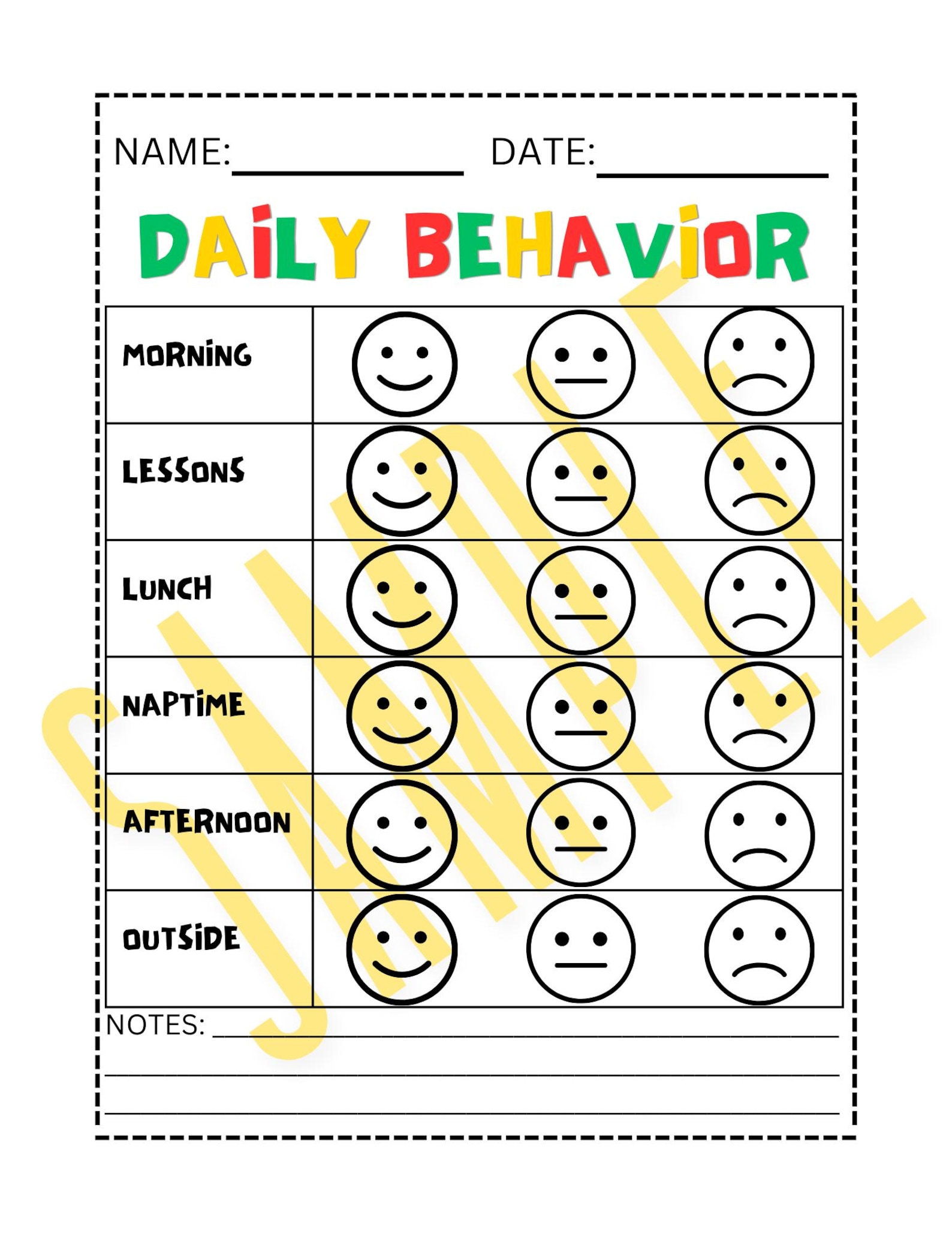 INSTANT DOWNLOAD PRINTABLE Daycare Preschool Daily Behavior Report ...