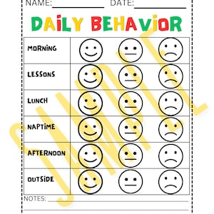 INSTANT DOWNLOAD PRINTABLE Daycare Preschool Daily Behavior Report ...