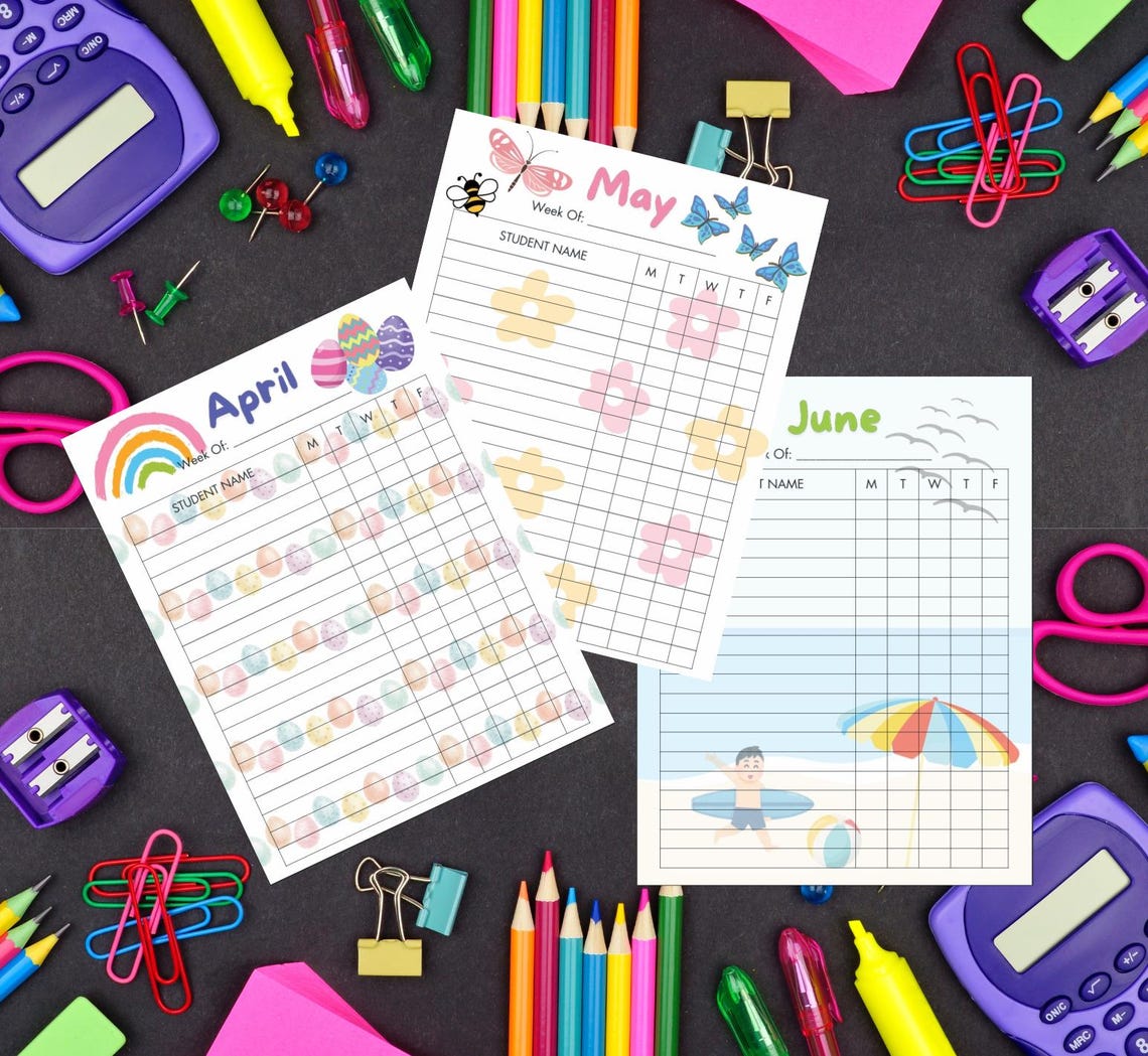 INSTANT DOWNLOAD PRINTABLE Daycare Preschool Weekly Monthly Attendance ...