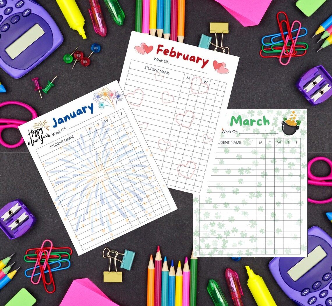INSTANT DOWNLOAD PRINTABLE Daycare Preschool Weekly Monthly Attendance ...