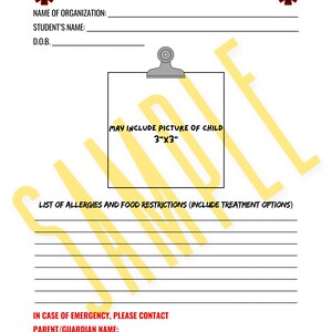 INSTANT DOWNLOAD PRINTABLE Daycare Preschool Child Allergy Alert Form ...