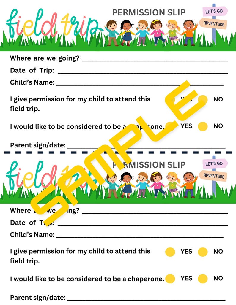 INSTANT DOWNLOAD PRINTABLE Daycare School Field Trip Permission Slip ...