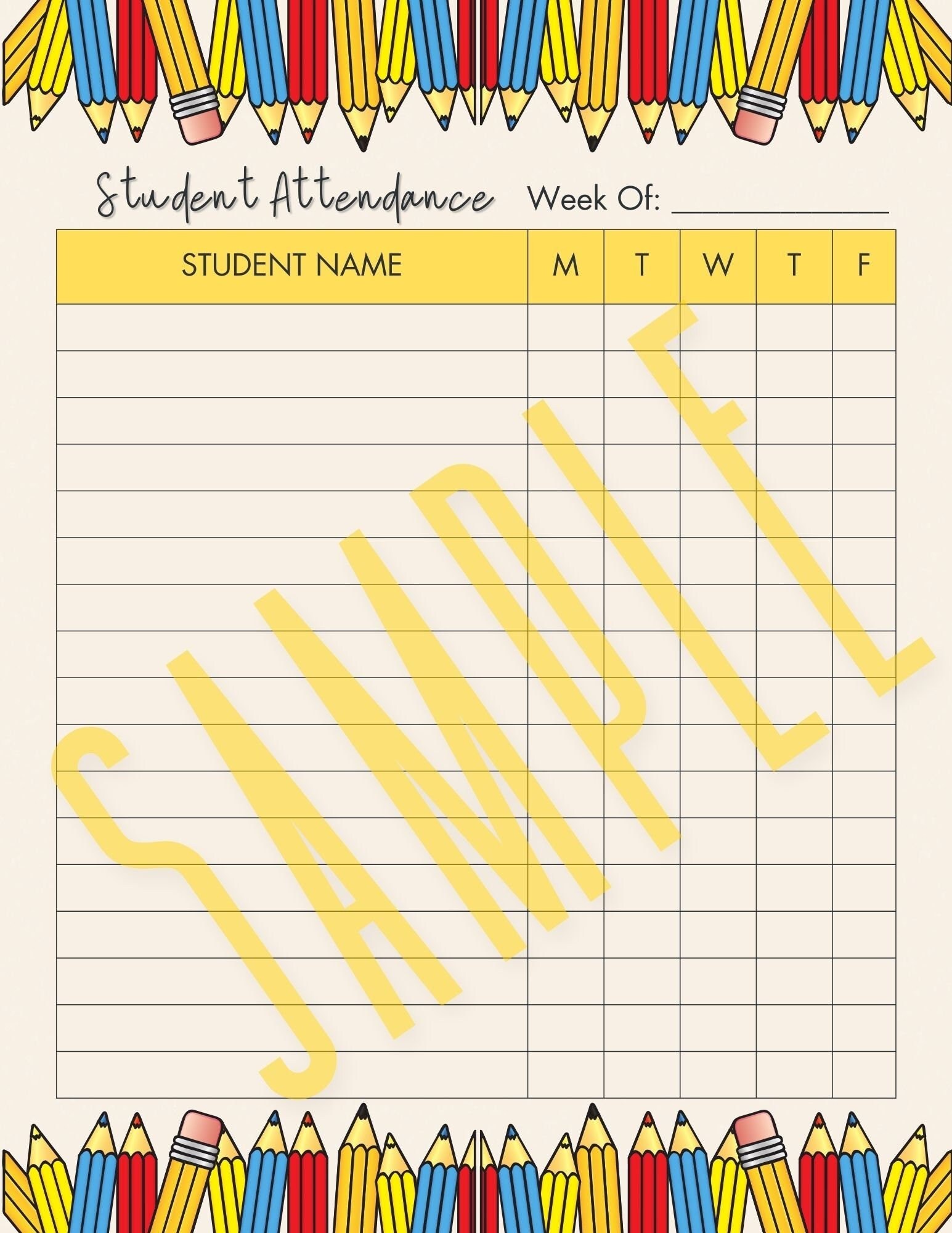 INSTANT DOWNLOAD PRINTABLE Daycare/preschool/school Student Attendance ...