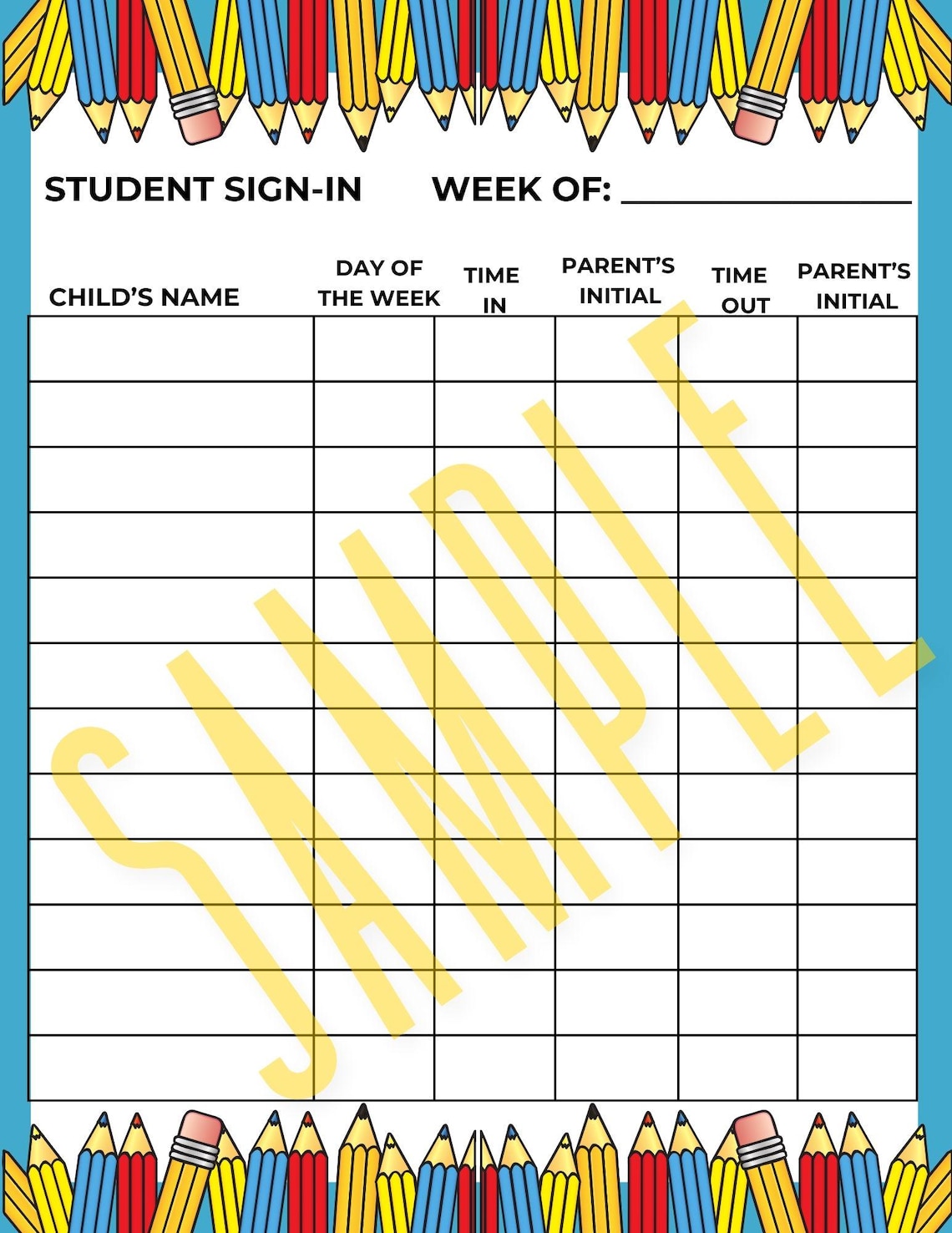 Student Attendance Sign-in Sheet: Daycare, Preschool, School (printable ...