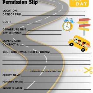 INSTANT DOWNLOAD PRINTABLE Daycare School Field Trip Permission Slip ...