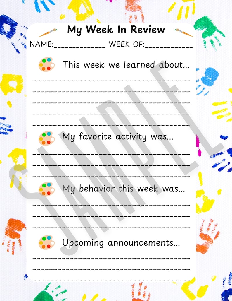 INSTANT DOWNLOAD PRINTABLE Preschool Daycare Weekly Lesson Review - Etsy
