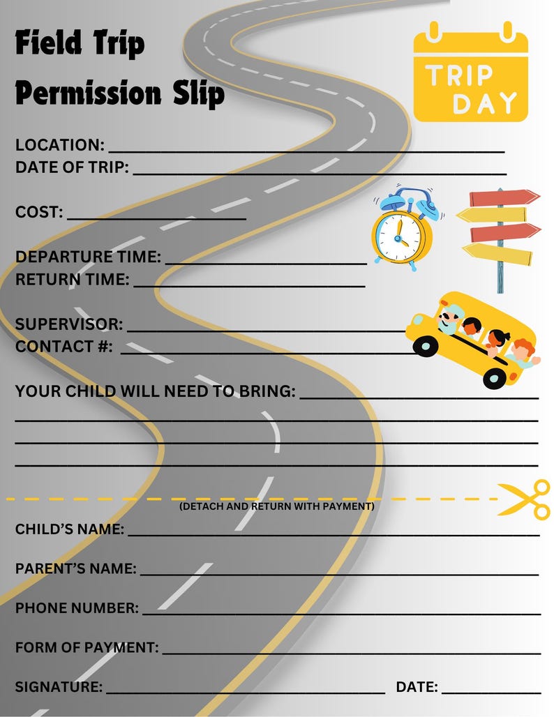 INSTANT DOWNLOAD PRINTABLE Daycare School Field Trip Permission Slip ...