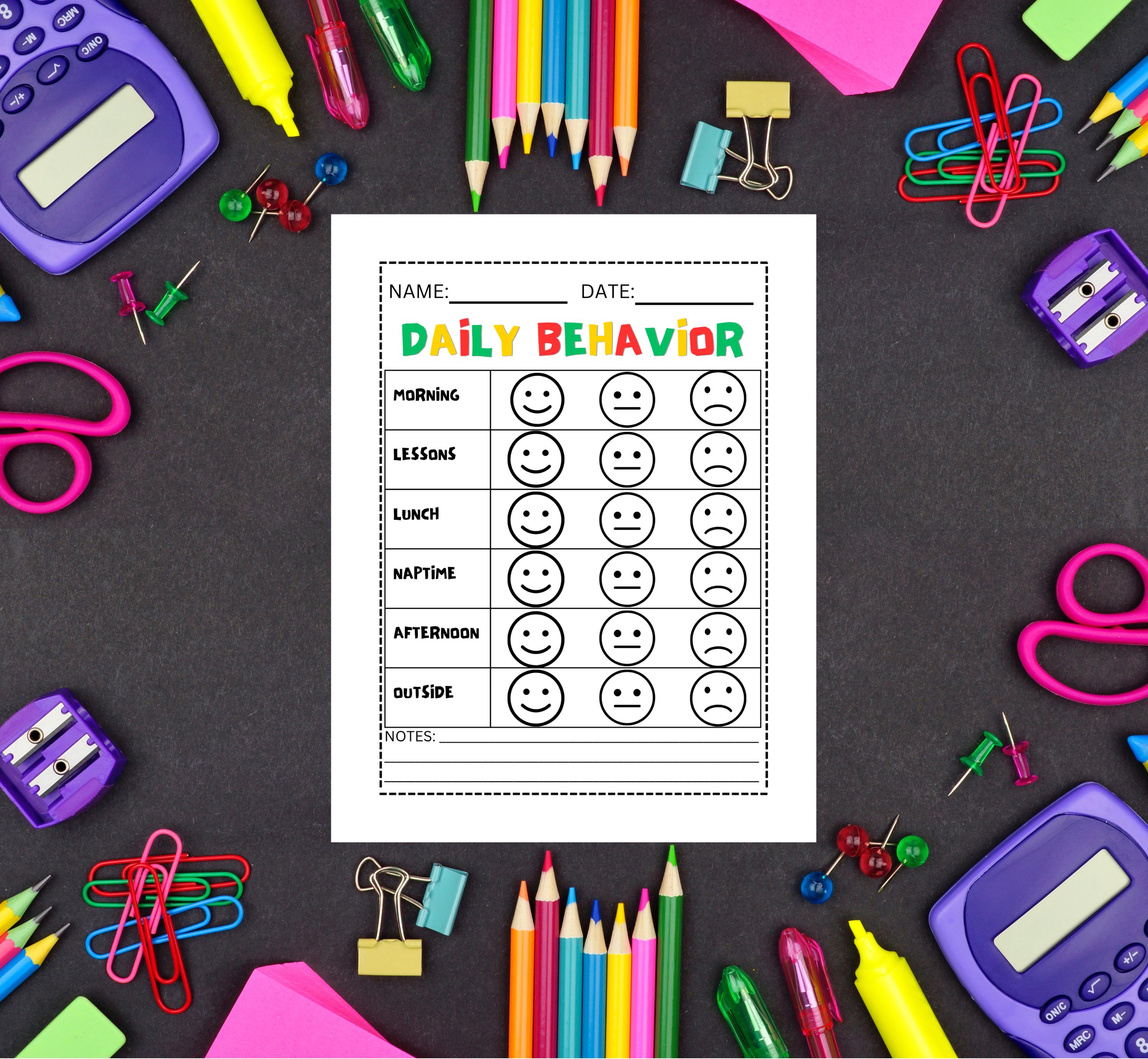 INSTANT DOWNLOAD PRINTABLE Daycare Preschool Daily Behavior Report ...